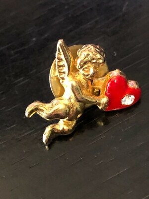 Vintage Collectible Angel Heart Red Rhinestone Metal Pin Back Lapel Pin ...