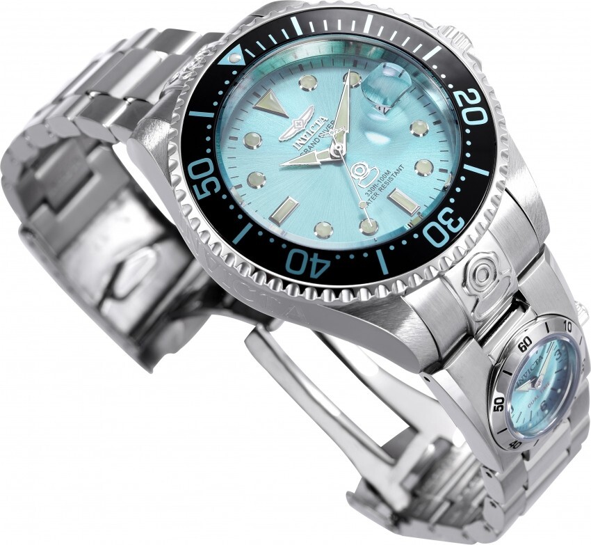 Invicta Grand Diver Mens Blue Dial Dual Time Automatic Quartz Steel ...