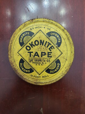 Vintage Okonite Tape Tin Can 4 oz 15ft Roll Passaic N.J. USA w/ Tape ...