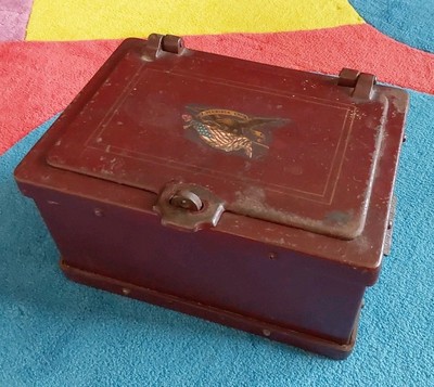 Antique Cast Iron Banker Stagecoach Railroad Strong Box Safe Bank ...