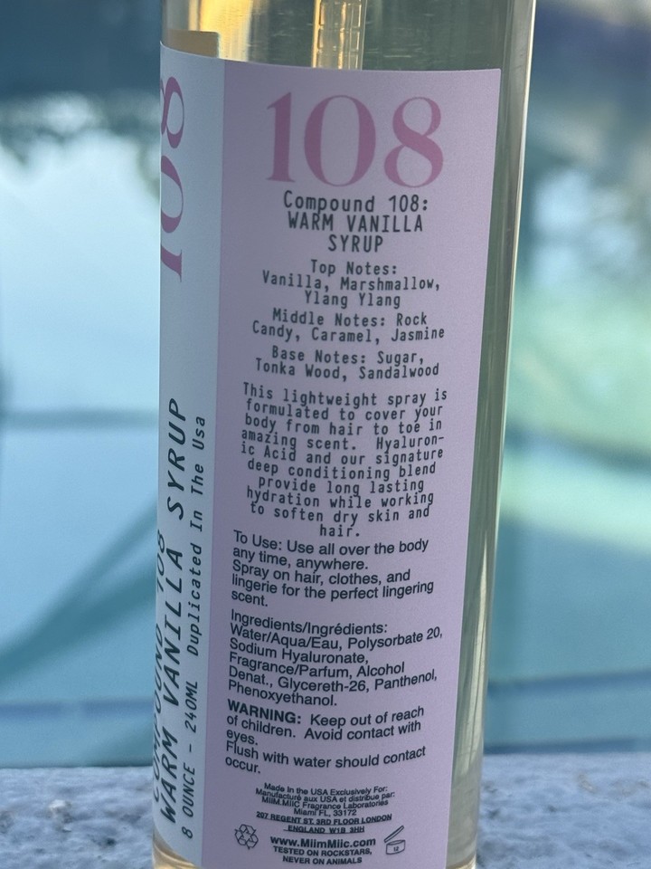 RARE Miim Miic Compound 108 Hair & Body Mist *Warm Vanilla Syrup* HTF ...