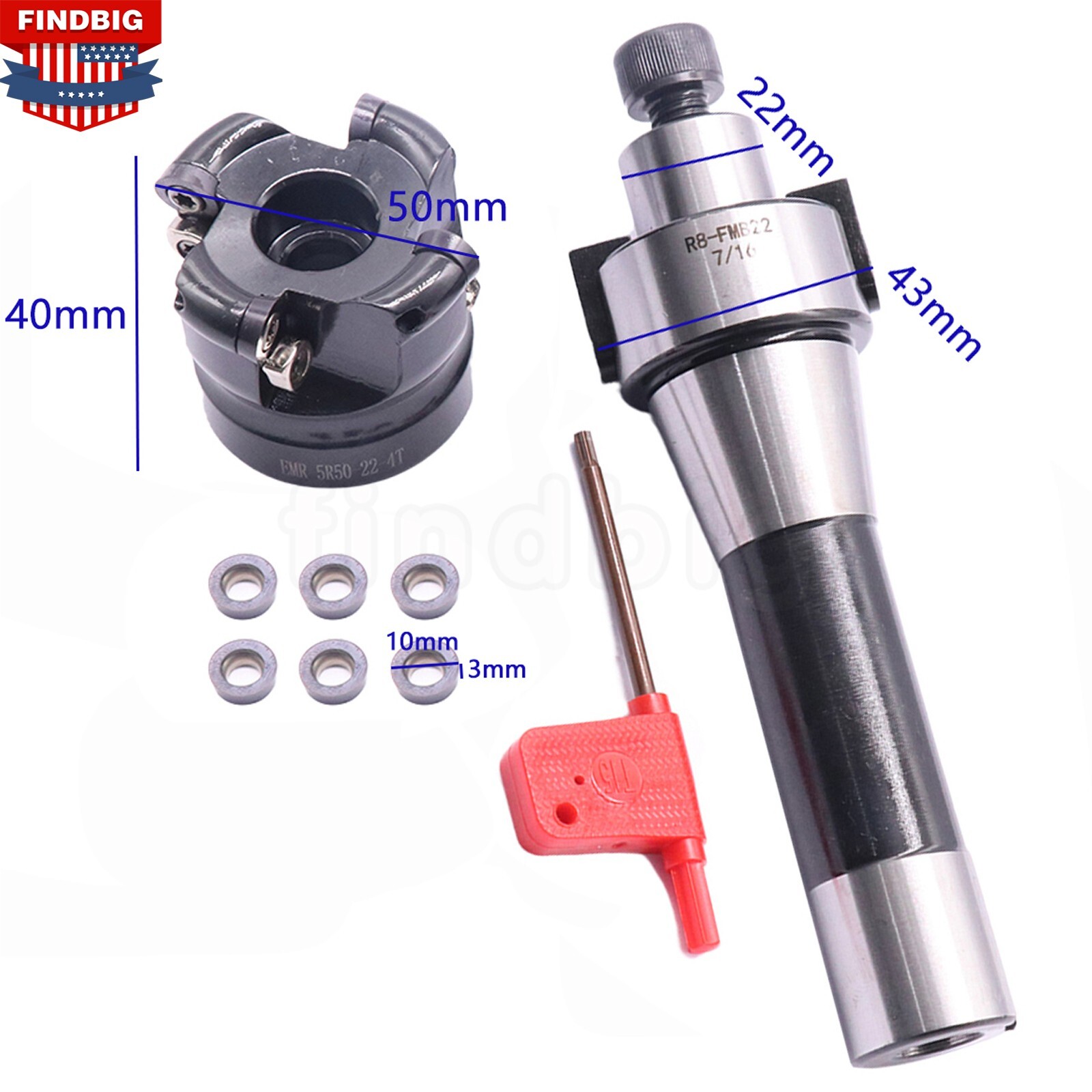 1.97"/50mm EMR Face Shell Mill Cutter, R8 Arbor with RPMW1003 Round ...