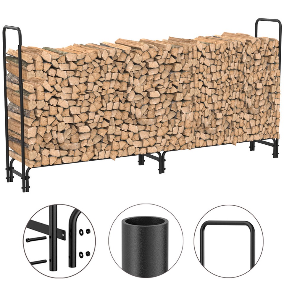 XL 8FT Rustproof Outdoor Log Rack Firewood Holder Patio Steel Tube Wood ...