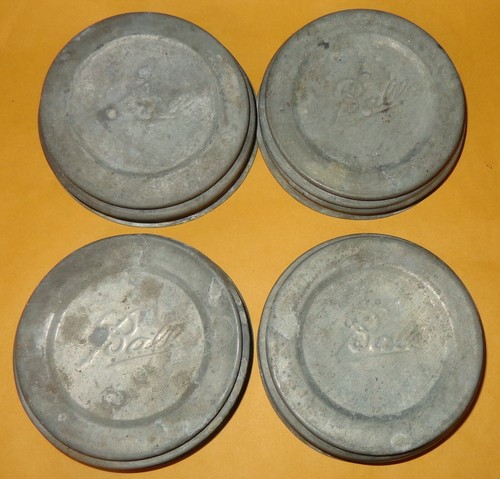 4 OLD VINTAGE BALL WIDE MOUTH CANNING JAR ZINC ZINK METAL CAP LIDS NO ...