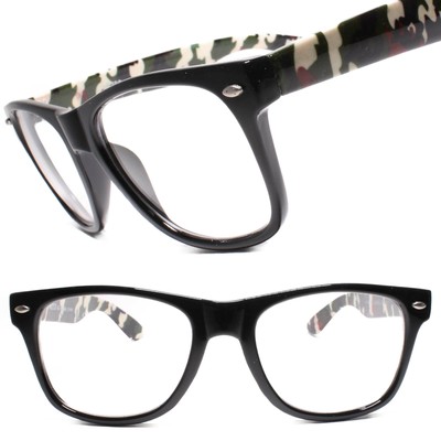 Camo Camouflage Temple Horn Rimmed 80s Rectangle Clear Lens Eye Glasses ...