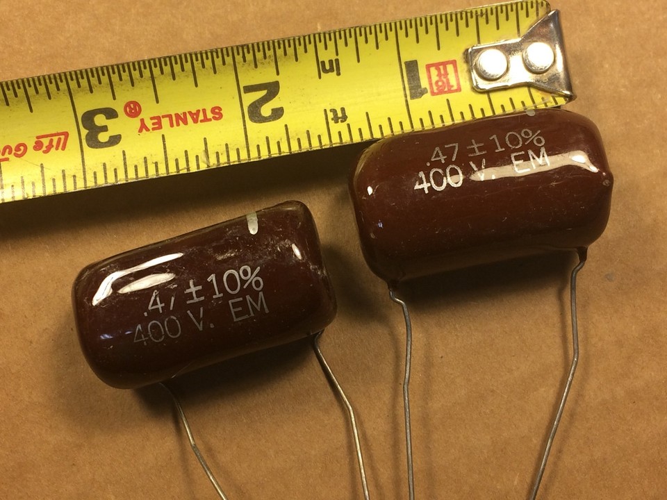2 NOS Vintage ElMenco Brown Drop .47 uf 400v Capacitors EM Caps TESTED ...