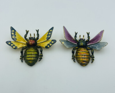 Vintage Pair Sterling Silver Enamel Figural Bee Bug Pins | eBay Australia