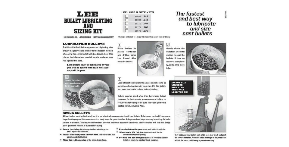 LEE Bullet Sizing Kit .452 Diameter New in Box FAST SAME DAY SHIPPING ...