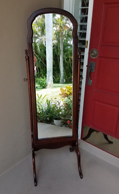 Collectable DARK WOOD SWIVEL Floor Length CHEVAL MIRROR Bedroom ...
