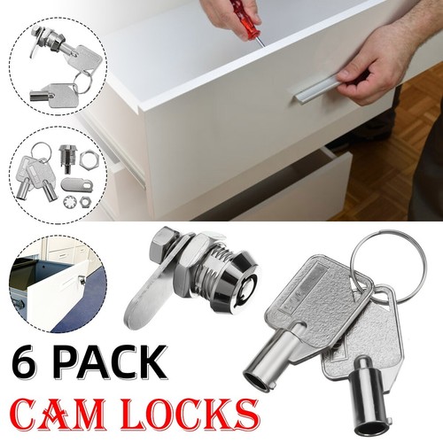 6 Pack 16mm Cabinet Cam Locks with Keys For Post Mail Box Drawer ...