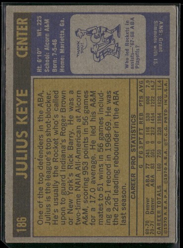 1971-72 Topps #186 Julius Keye - Very Good 3003780 | eBay