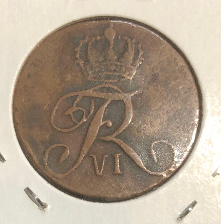 1810 Norway 2 Skilling Copper Coin-King Frederick VI -Crowned Monogram ...