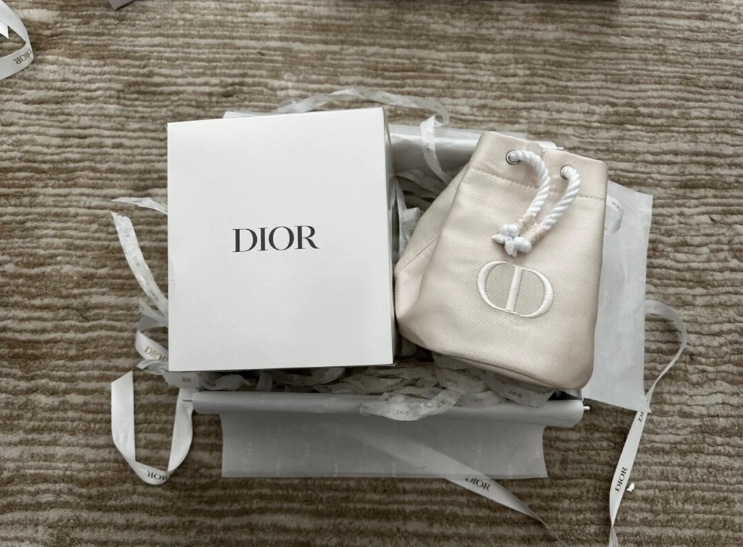 DIOR Drawstring Cosmetic Makeup Pouch Bag - Beige | eBay