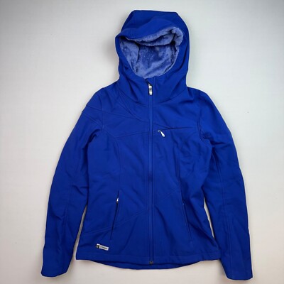 Spyder Jacket Womens Small Softshell Hooded Full Zip Pockets Blue Outdoor Hiking | eBay