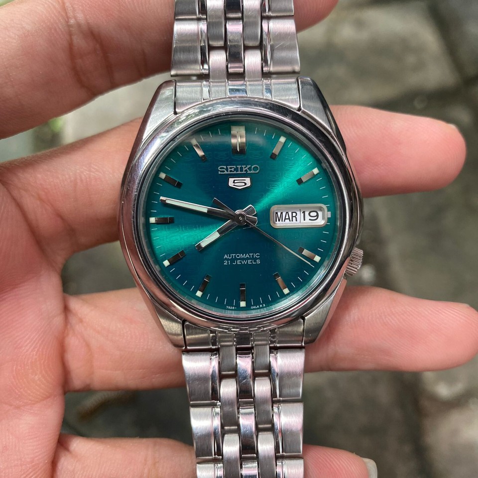 RARE Seiko SNK543K1 Automatic Emboss Logo Green Dial Vintage Men Watch ...