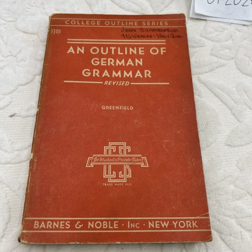 An Outline of German Grammar 1944 Eric Greenfield Rev. Edition Barnes ...