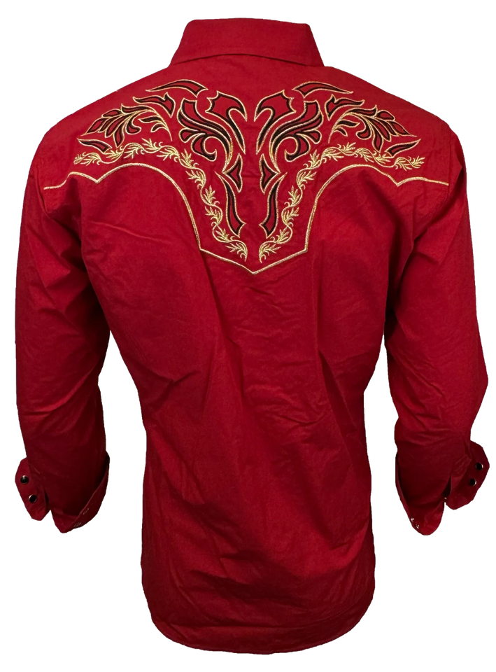Mens RODEO WESTERN Shirt RED FLAME EMBROIDERED PEARL SNAP UP 2 SNAP ...