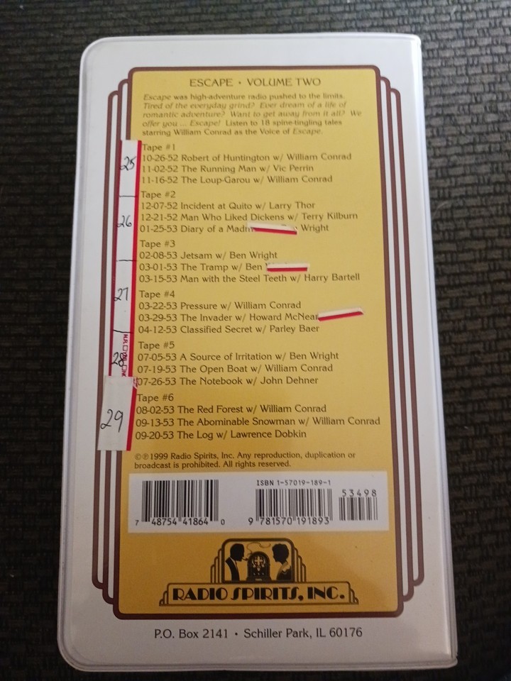 Classic Radio Programming On Cassette Tape Escape Volume Two | eBay