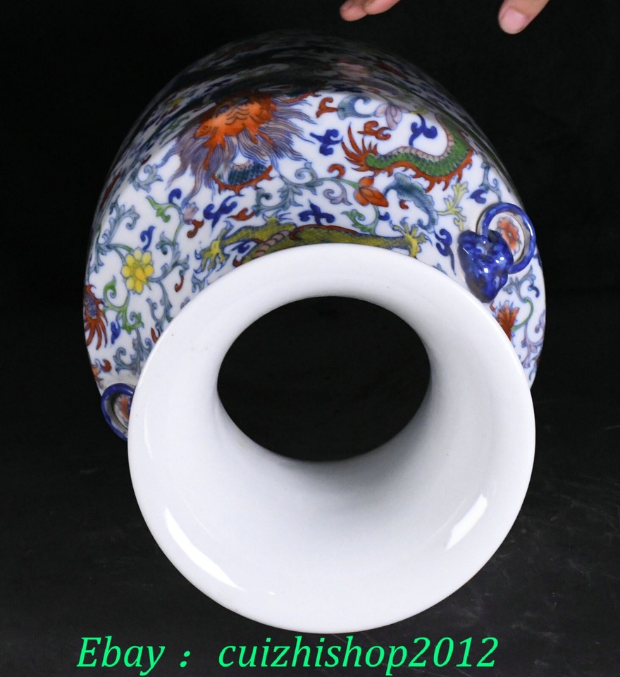23'' Old Qing Kangxi Blue White Color Porcelain Dragon Loong Flower ...