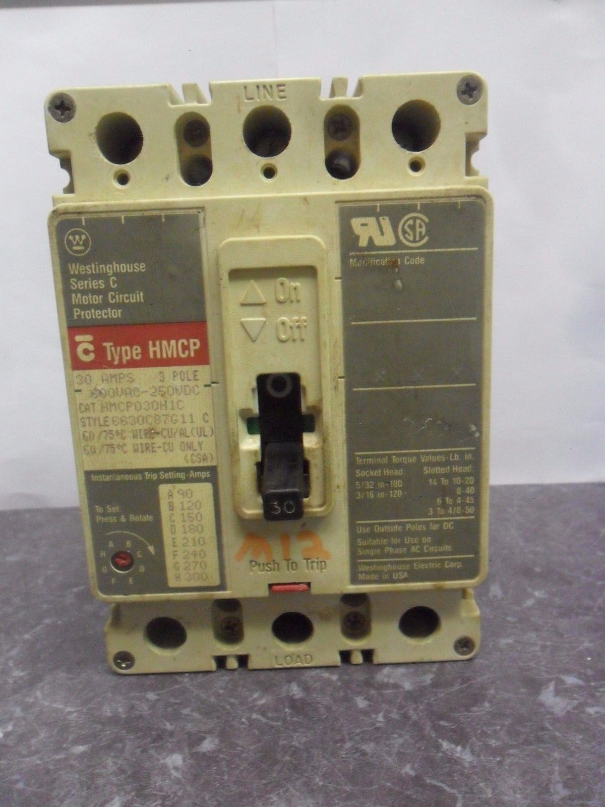 Nice Cutler Hammer HMCP030H1C 30 Amp 600 VAC 250 VDC 3 Pole Ciruit ...