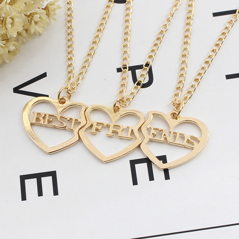 3PCs/Set BEST FRIENDS Gold Heart Friendship Pendant Choker Necklace ...