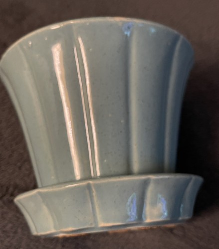 MCCOY SIGNED Pottery Aqua Blue Planter w Saucer #107 1941 Speckled 5 ...