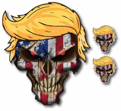 3 DONALD TRUMP SKULLS USA AMERICAN FLAG DECAL STICKER CAR TRUCK WINDOW ...