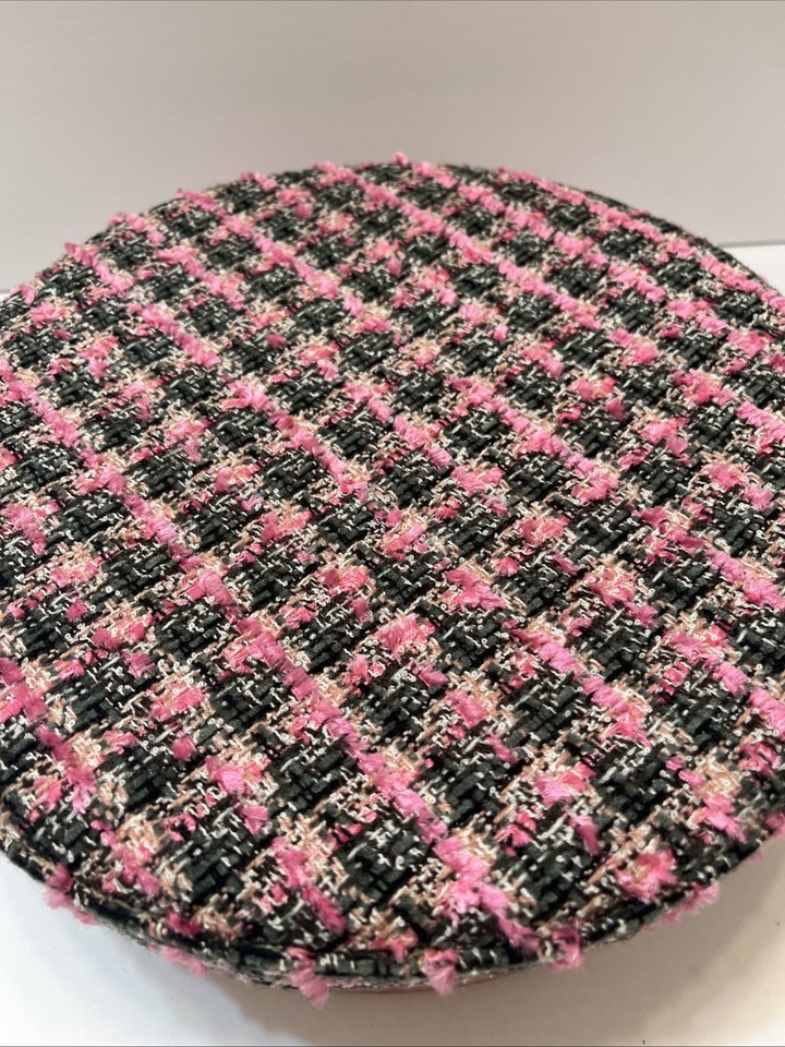 Decorative Round Storage Box Pink Gray Tweed Lid Pink Suede Bottom 10 ...