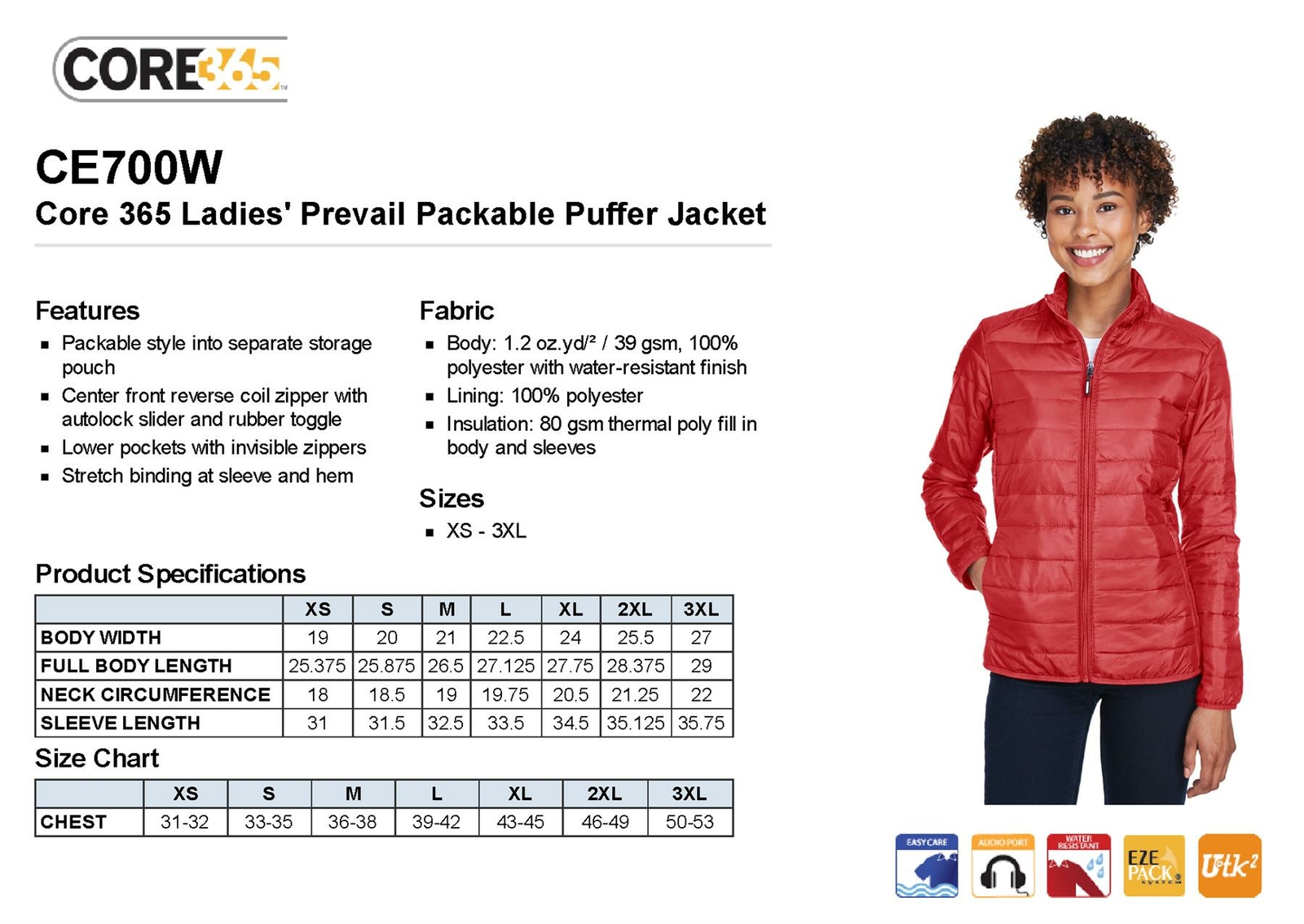 Core 365 Womens Prevail Packable Puffer Jacket Reverse Coil Zipper ...