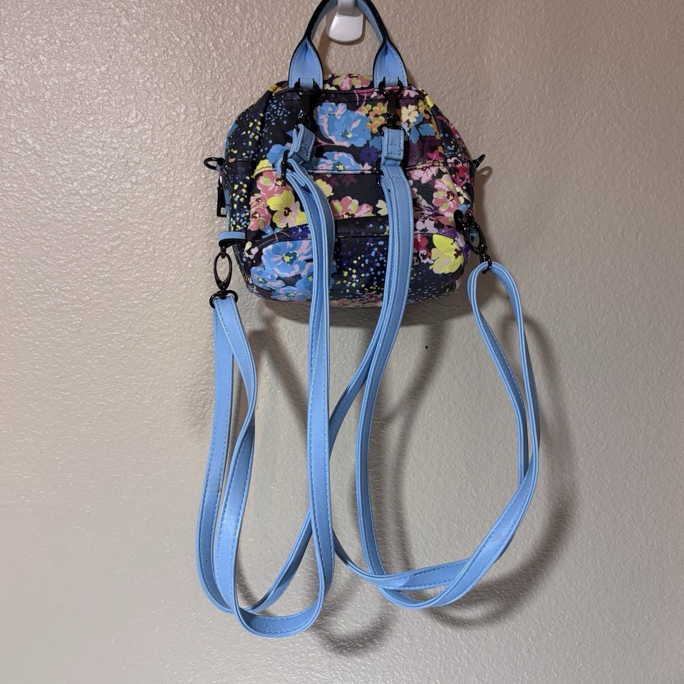 STEVE MADDEN Mini BACKPACK Crossbody Crossover Bag Floral Blue Faux ...