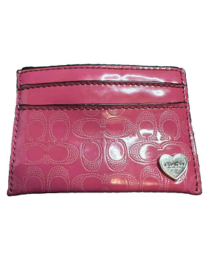 Coach Perforated Embossed Liquid Gloss Fuchsia Pink Card Case Wallet ...