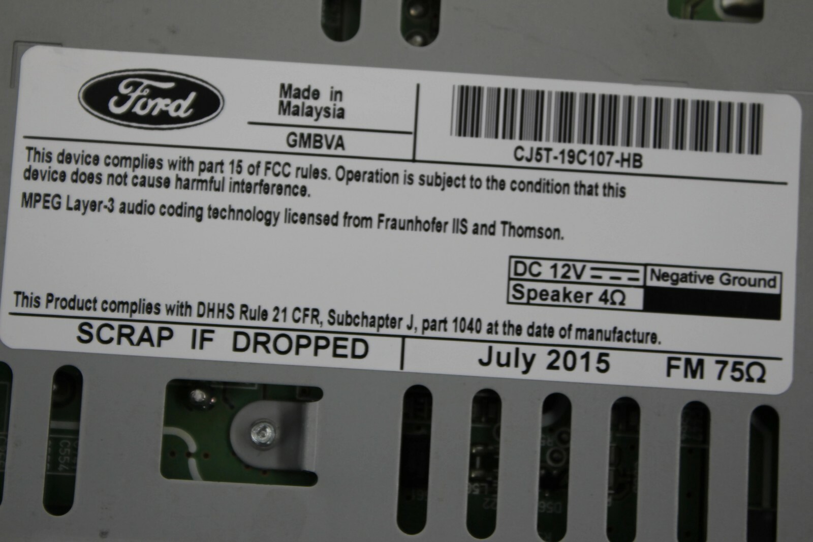 2016-2017 Ford Escape Radio Receiver Cd Mechanism Player CJ5T-19C107-HB ...