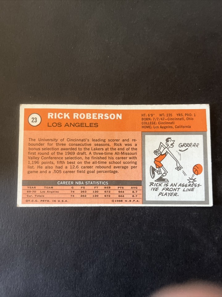 1970-71 Topps Basketball 🏀 #23 Rick Roberson, Los Angeles Lakers (A) | eBay