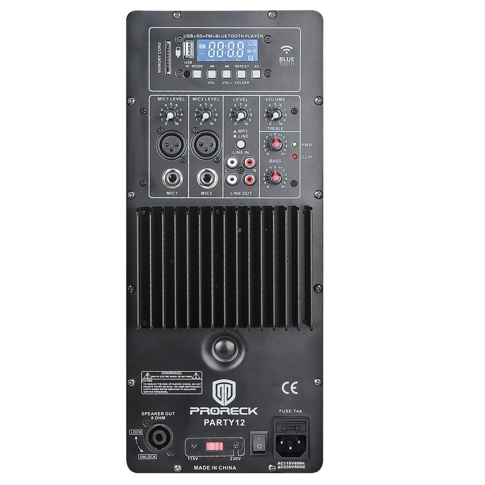 PRORECK Party 12 PA Powered Speaker System 1000W 2-Way Bluetooth DJ ...