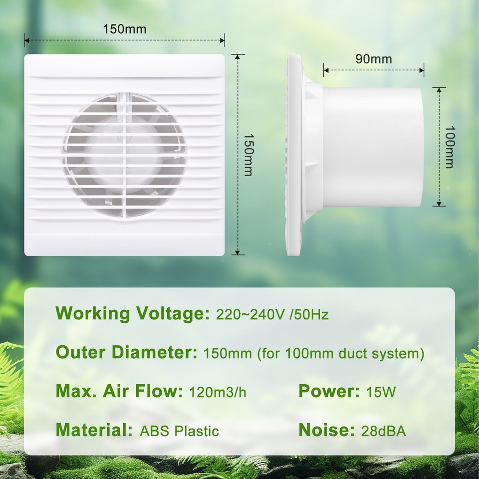 Silent Bathroom Extractor Fan Standard 100MM Kitchen Basement Bathroom ...