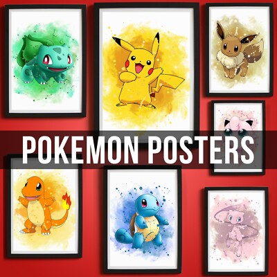 BUY 2 GET 2 FREE POKEMON Watercolour Poster Print Wall Art A4 A3 A2 ...