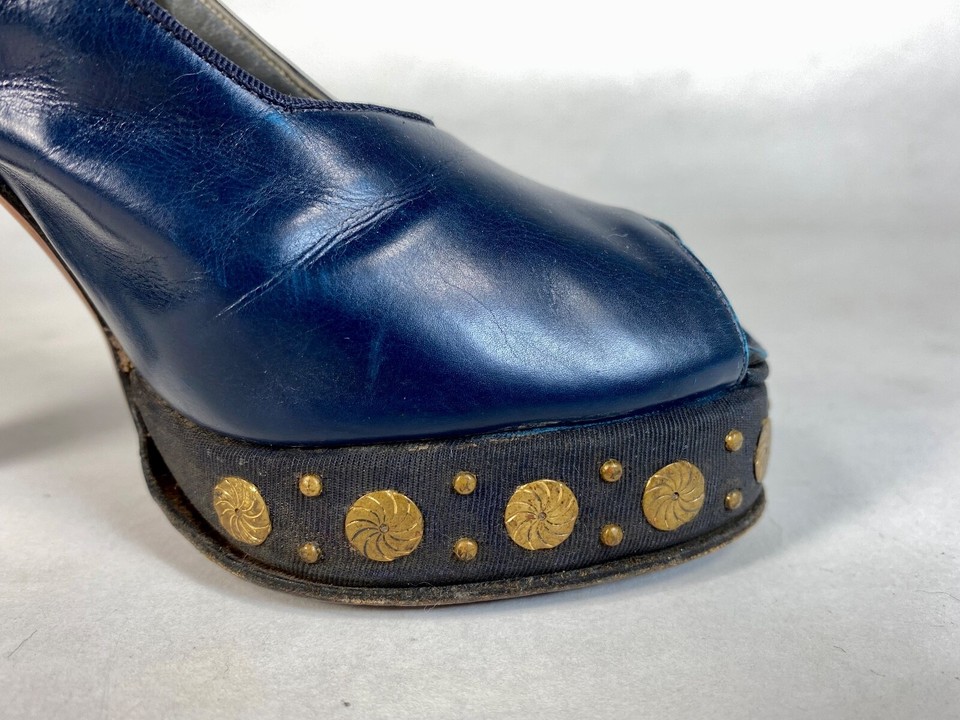 Vintage 1940's MACKEY STARR navy leather platform heels with spangles ...