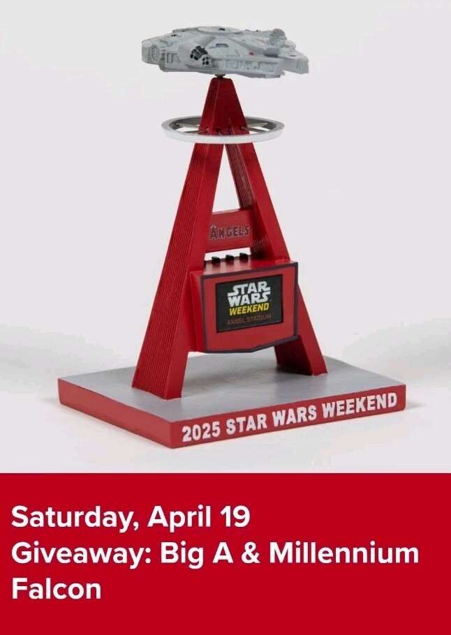 Millennium Falcon Star Wars Big A Anaheim Angels 2025 Bobblehead SGA 4/ ...