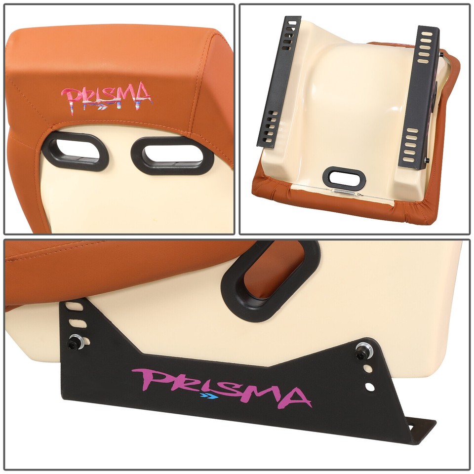 NRG PRISMA BROWN LEATHER GT STARDUST OFF-WHITE FIXED BACK BUCKET RACING SEAT | eBay