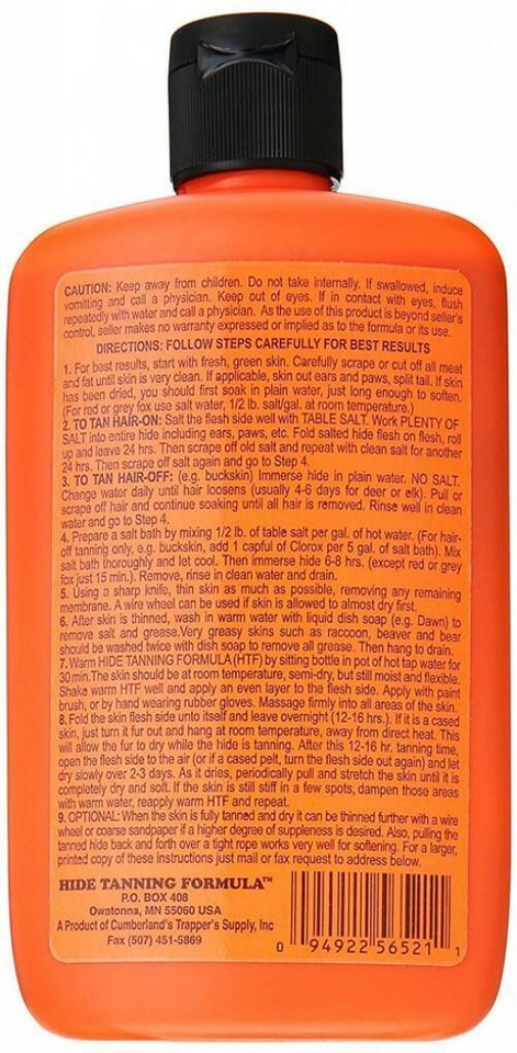 (PACK 1) Trapper's Hide & Fur Tanning Formula. 8 oz, Best Home Tanning ...