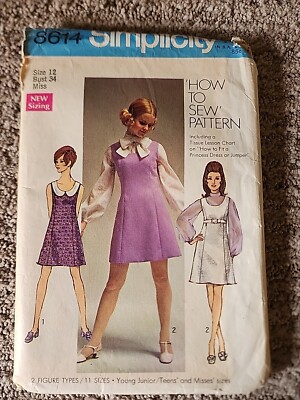 Vintage 60’s Misses Jumper Dress Blouse Simplicity 8614 Size 12 Bust 34 UNCUT | eBay