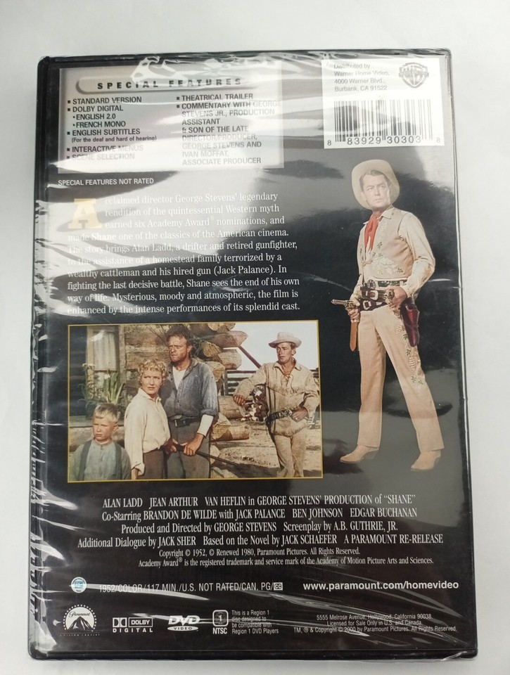 Shane (1953) DVD New Sealed Small Tear Alan Ladd Western Commentary ...