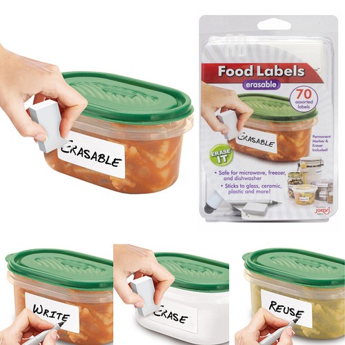 70 Assorted Size Erasable Food Labels with Permanent Marker Eraser Meal ...