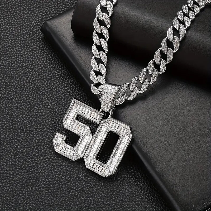50 Cent Cubic Zirconia Pendant 15mm 18" Iced Cuban Chain Hip Hop Rapper ...
