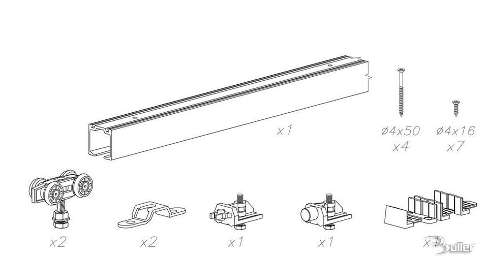Sliding Door Track Gear System Top Hung Kit Set Hercules 60kg (1 door ...