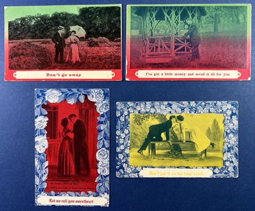 SET 4 Romantic Couples Greetings Antique Postcards. Photo Style and ...