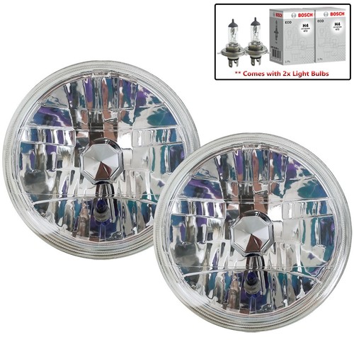 7" Inch Round Diamond Cut Crystal Clear Lens Semi Sealed Headlights ...