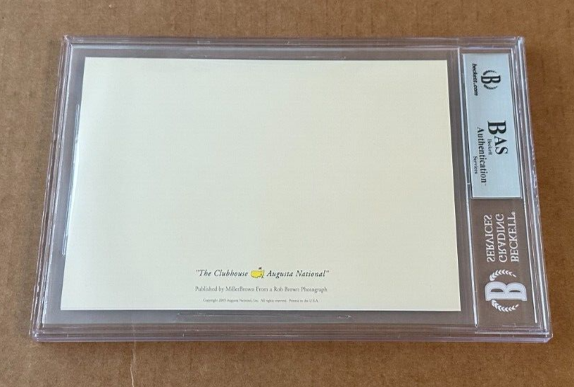 ARNOLD PALMER SIGNED AUGUST NATIONAL MASTERS POSTCARD SLABBED BECKETT ...