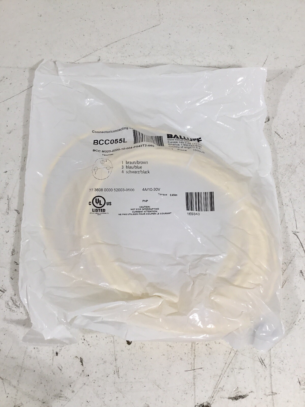 NEW Balluff BCC055L Sensor Cable BCC M323-0000-10-004-PX43T2-050, 10 ...