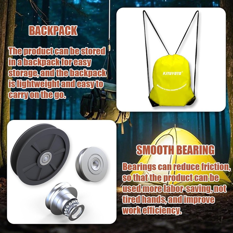 Block and Tackle Pulley System 4400 LBS Breaking Strength, Black-4 ...